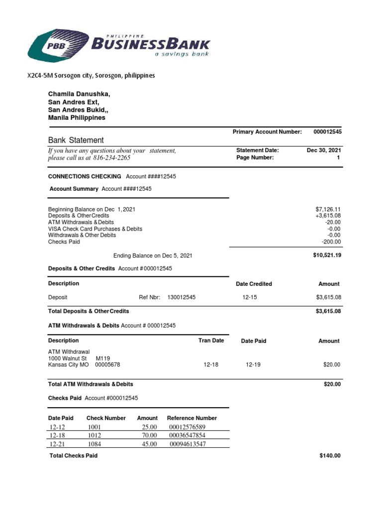 Online Bank Statement | PDF | Debit Card | Credit Card