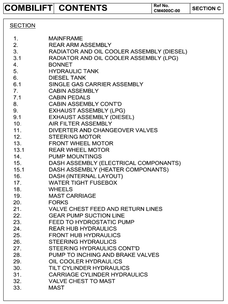 Combilift C4000 Parts Assembly Guide | PDF | Door | Screw