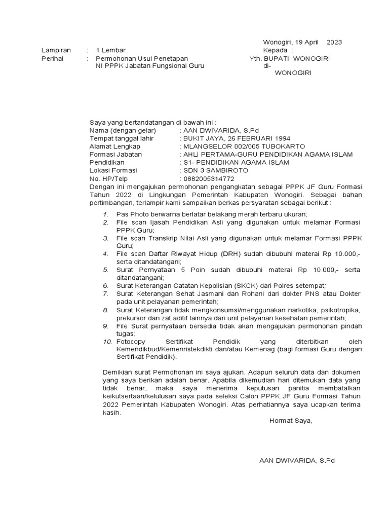Blangko Surat Lamaran AAN | PDF