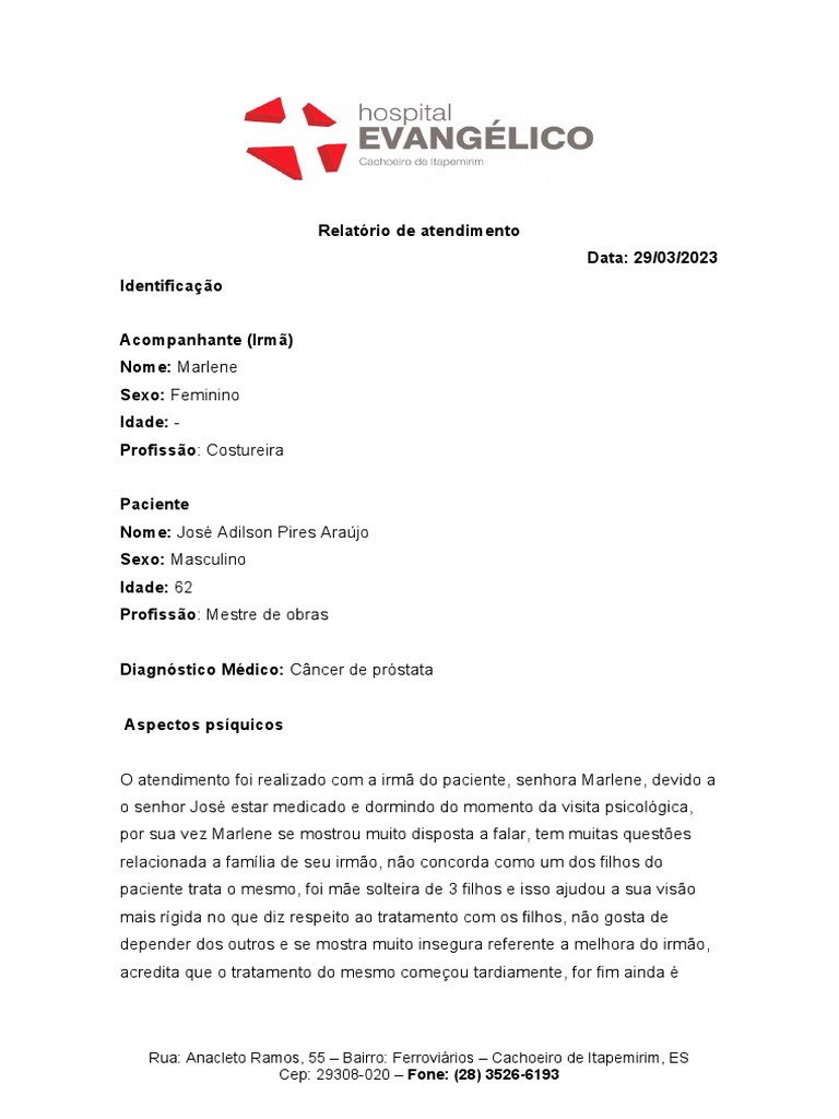 Modelo de Relatorio Hospitalar - Estagio Hospiatalar - São Camilo Es ...