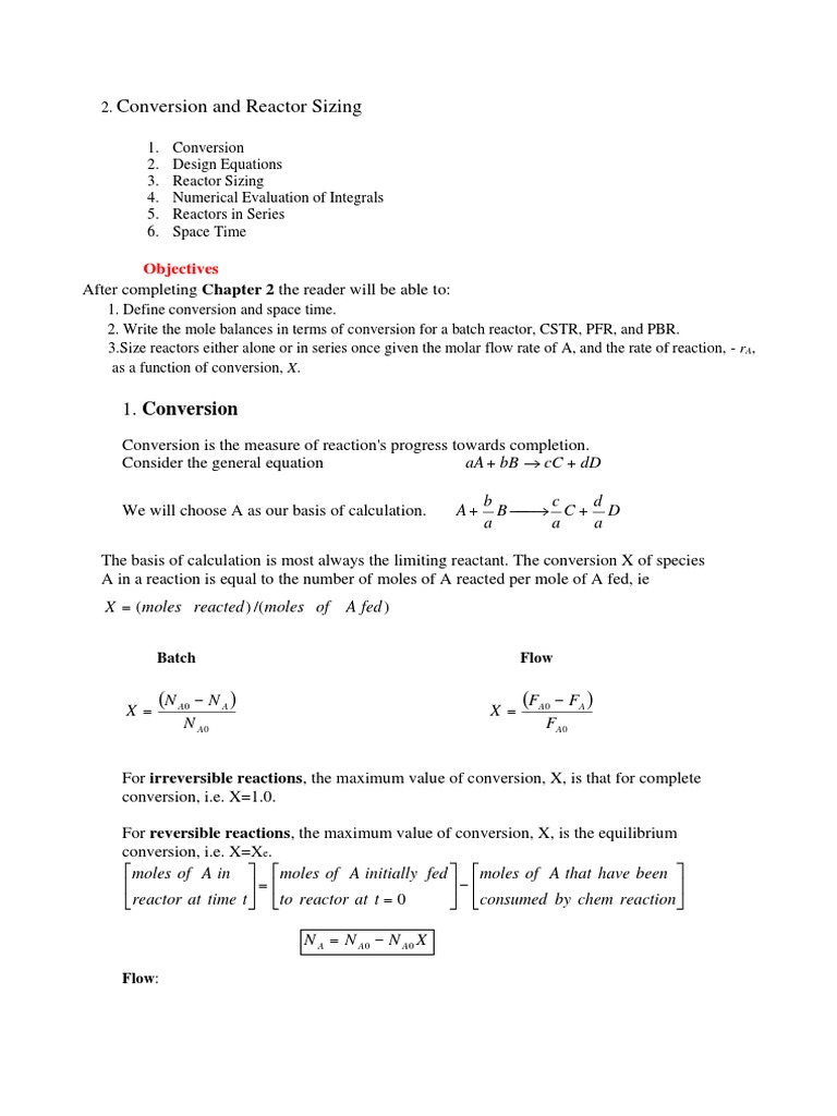 CH 2 Conversion and Reactor Sizing | PDF