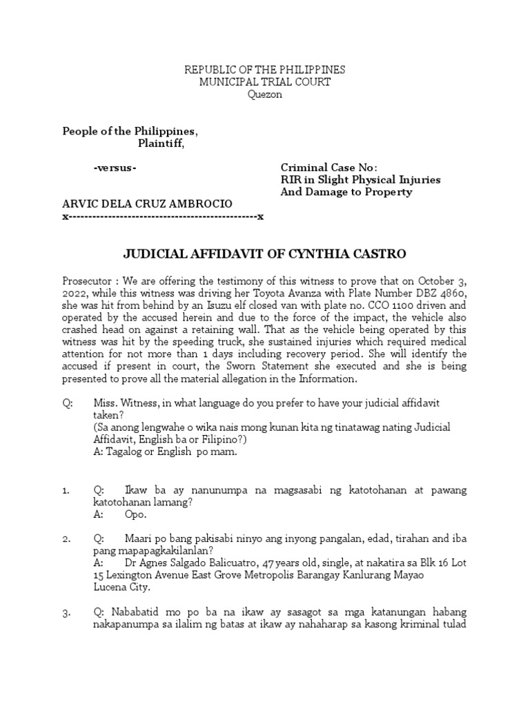 Judicial Affidavit of Witness | PDF