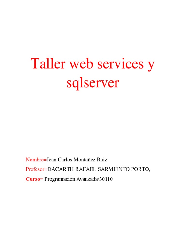 Taller de Web Services y SQL Server | PDF | Bases de datos | Red mundial