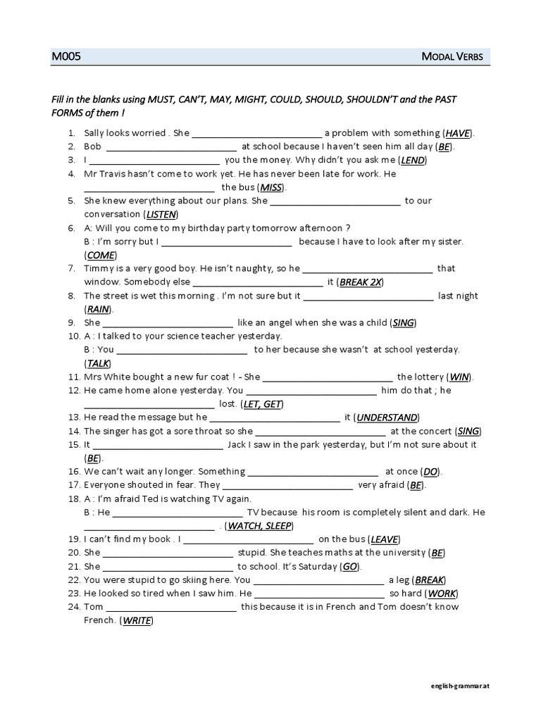 Modal Verbs Fill-in-the-Blanks Exercise | PDF
