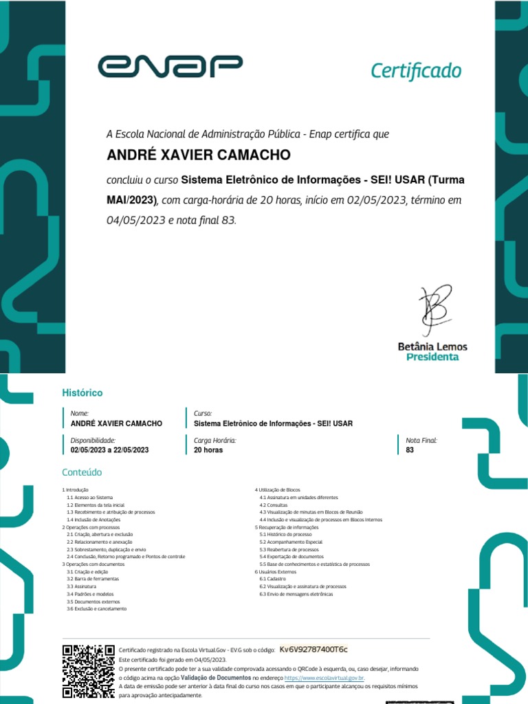 ANDRÉ XAVIER CAMACHO - Certificado | PDF | Informática