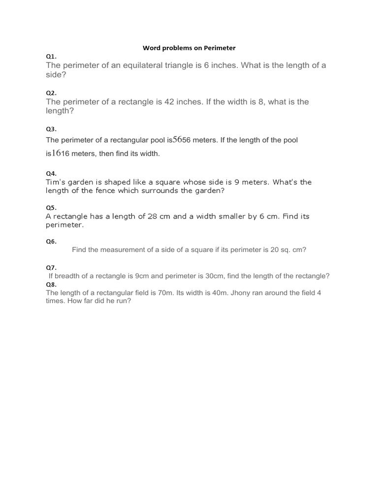 Word Problems On Perimeter PDF | PDF