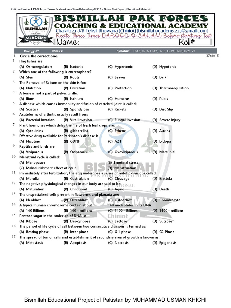 2nd Year Biology Half Book, Full Book MCQs & Tests by Bismillah Academy ...