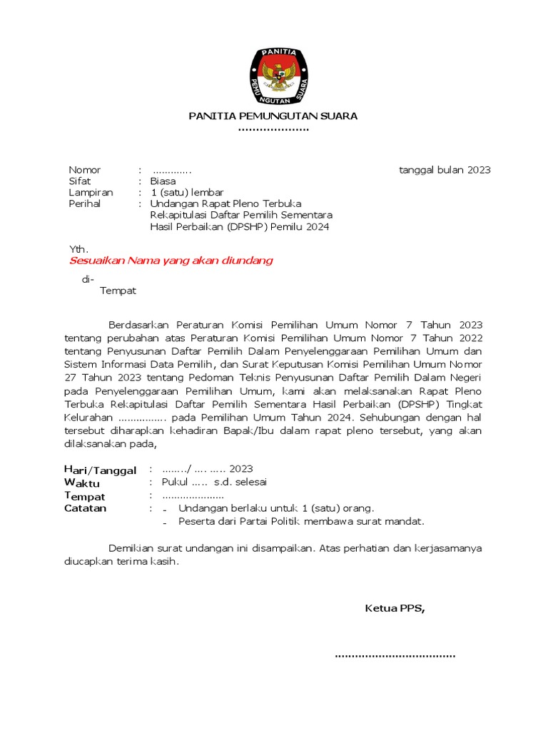 Draft Undangan DPSHP PPS | PDF