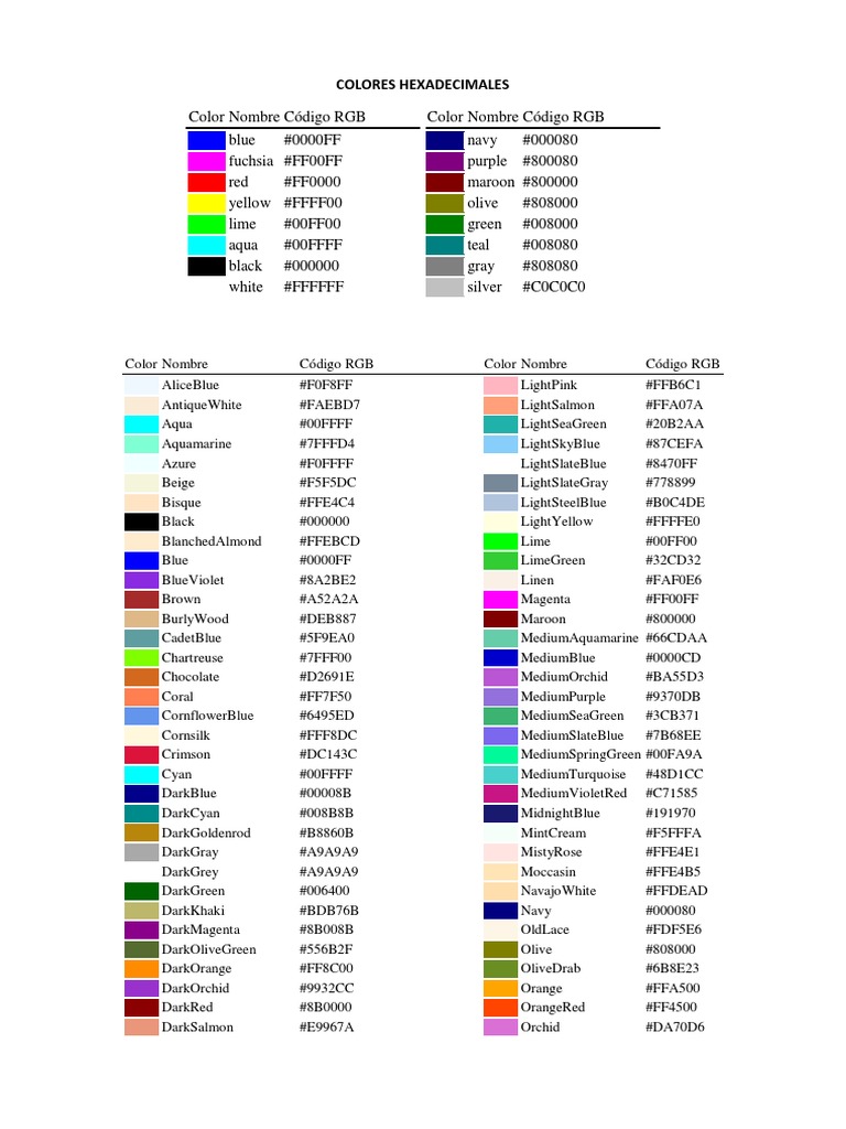 Colores Hexadecimales PDF | PDF | Image Processing | Visual Perception