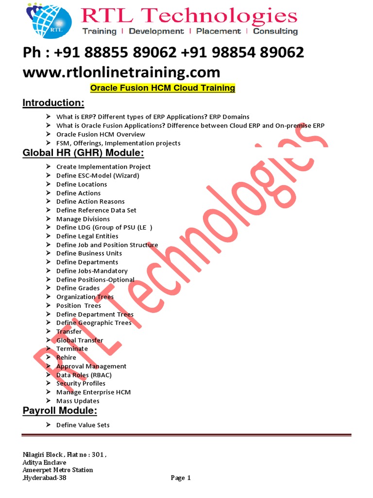 Oracle Fusion HCM Training - Syllabus - 8885589062 | PDF | Payroll ...