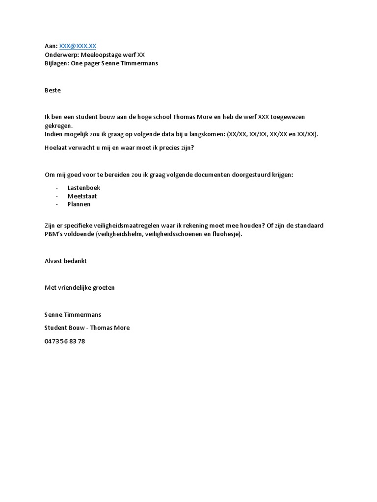 Opstellen Zakelijke Mail Naar Stagebedrijf Senne Timmermans 4 | PDF