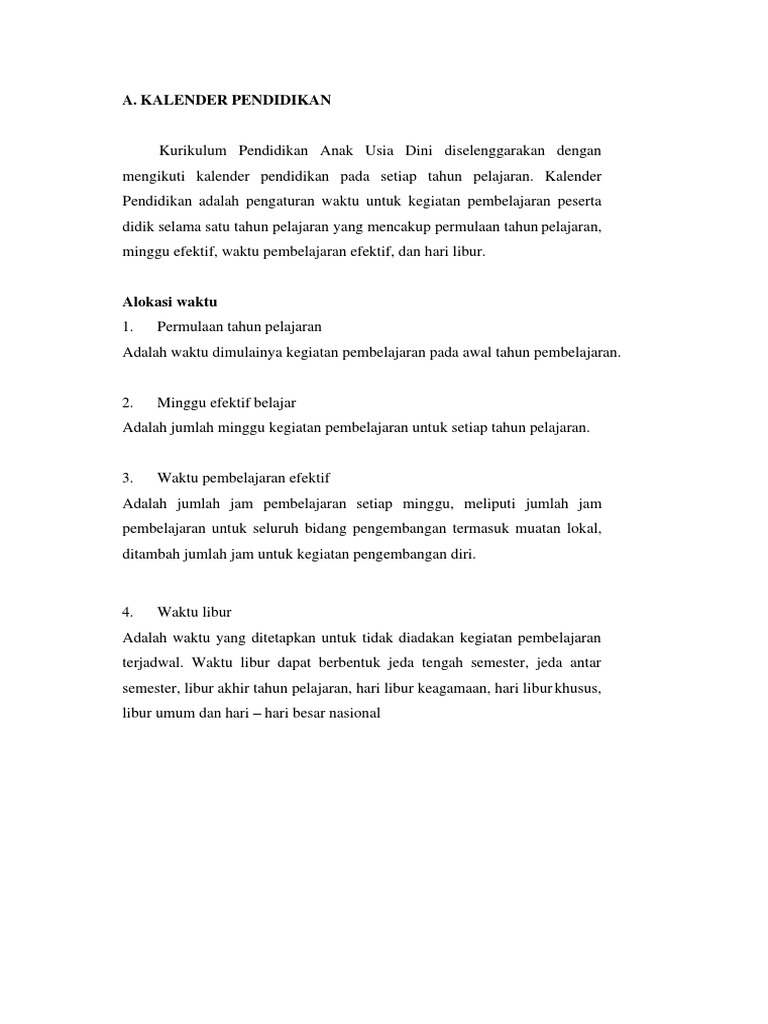 Kalender Pendidikan PAUD 2022-2023 | PDF