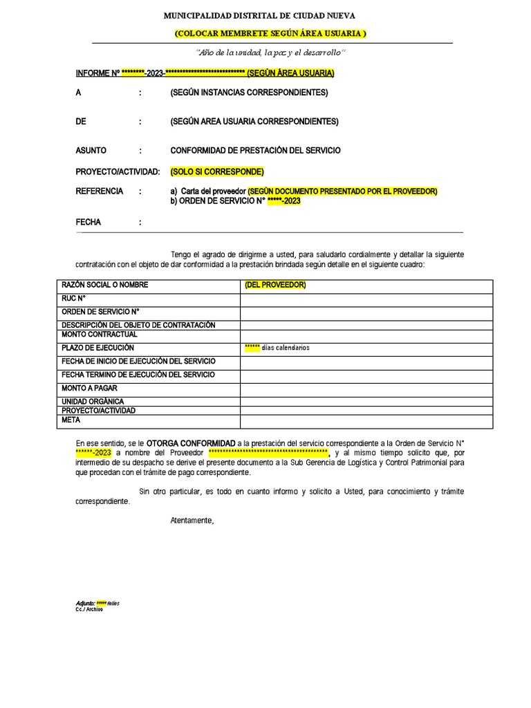 Modelo de Informe de Conformidad | PDF