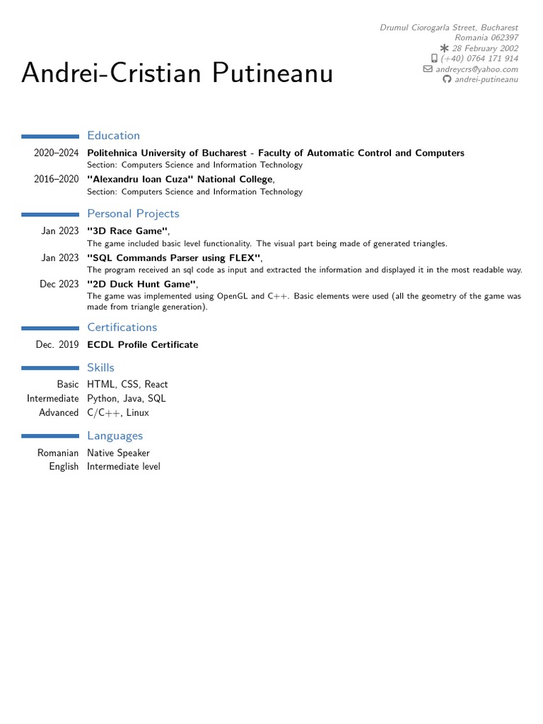 CV Putineanu Andrei | PDF