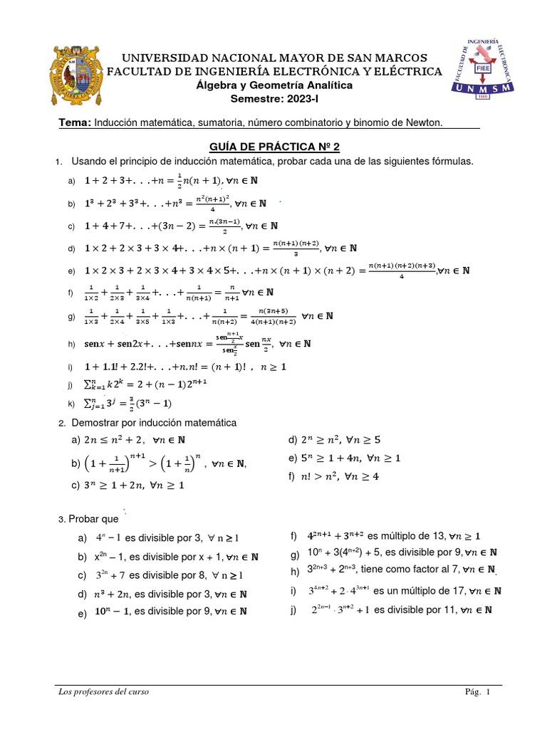 Inducción Matemática y Sumas Combinatorias | PDF