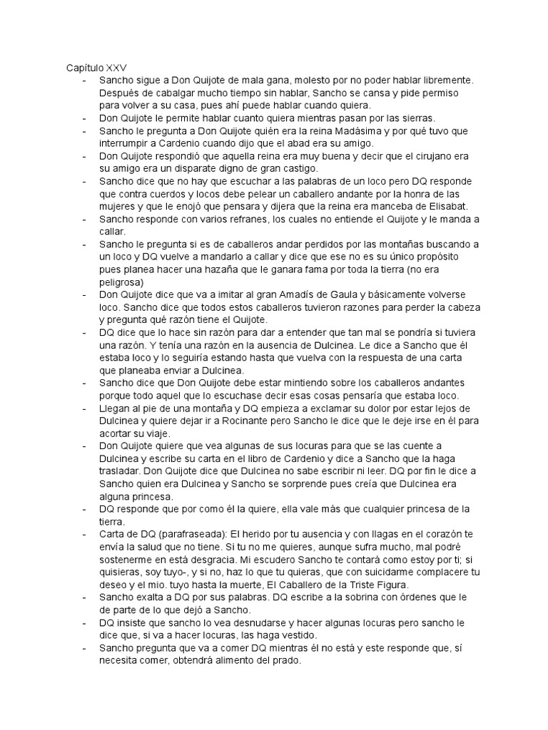 Resumen Capítulo XXV | PDF | Don Quijote