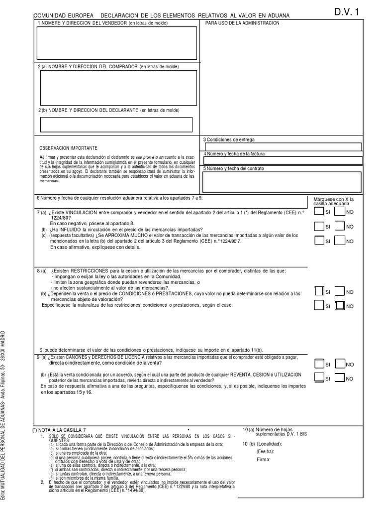 Plantilla DV1 PDF | PDF | Precios | aduana