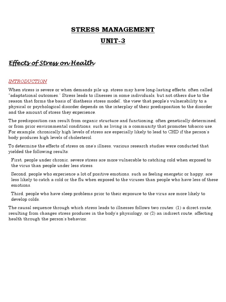 STRESS MANAGEMENT Unit 3 | PDF | Stress (Biology) | Psychological Trauma