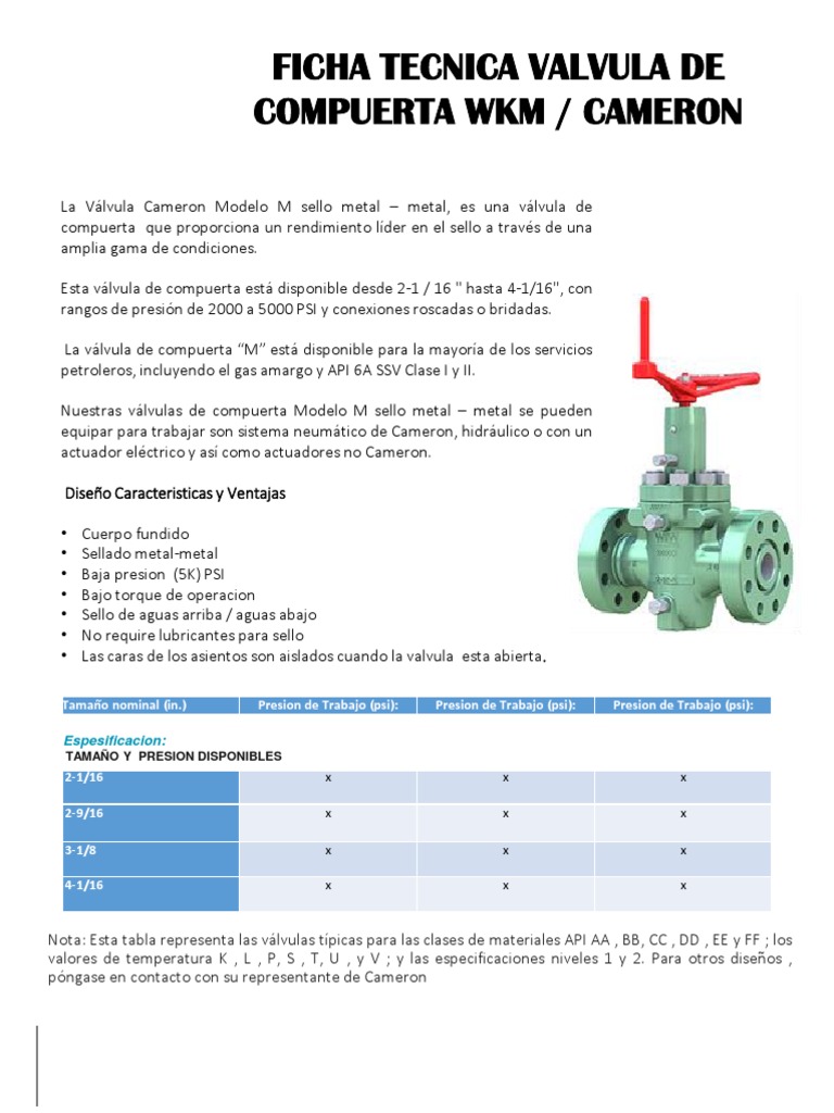 Características y ventajas de la válvula de compuerta modelo M de ...