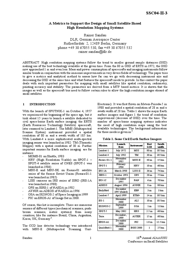 A Metrics To Support The Design of Small Satellite Based High Res PDF ... A Metrics To Support The Design of Small Satellite Based High Res PDF ...