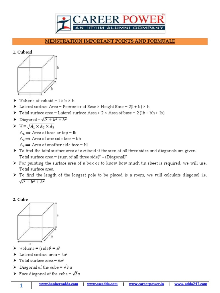 Mensuration Formulas Pdf Pdf