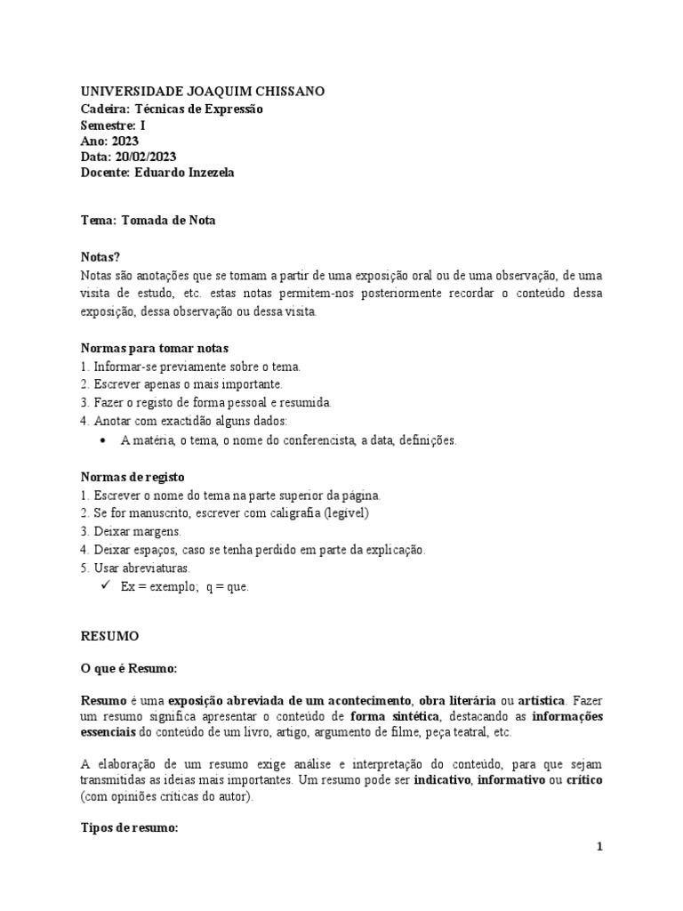 Tomada de Nota | PDF