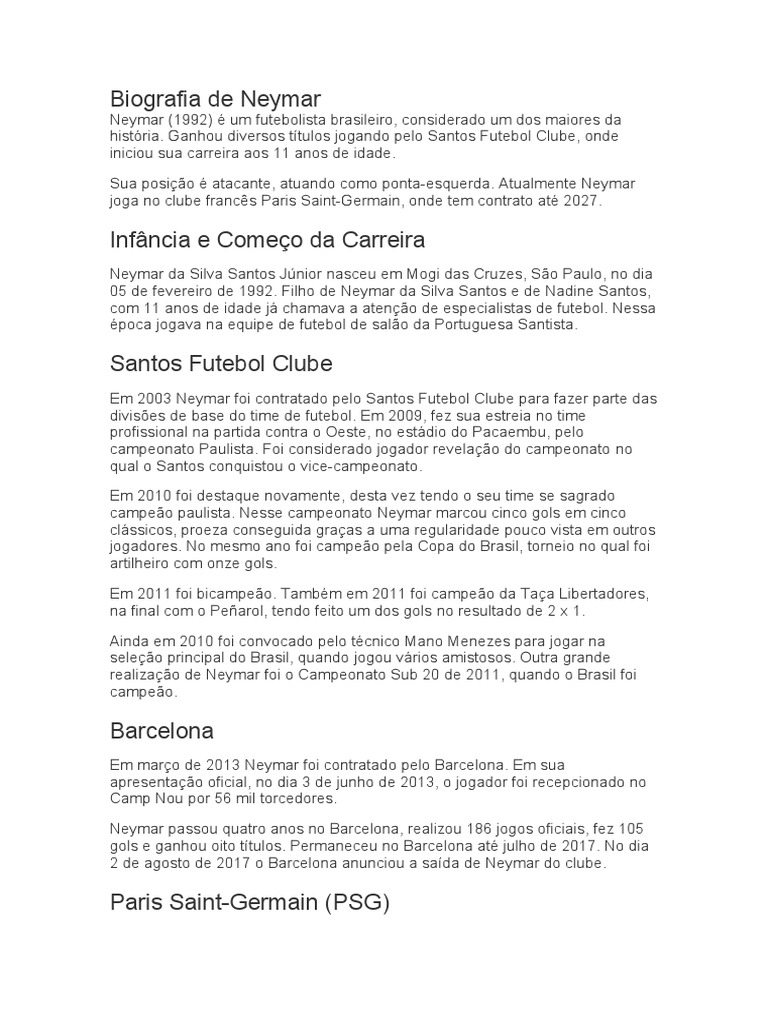 Biografia de Neymar | PDF