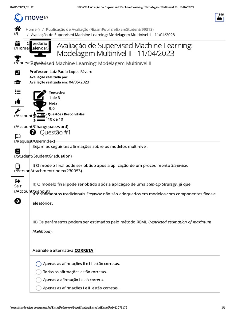 MOVE Avaliação de Supervised Machine Learning - Modelagem Multinível II ...