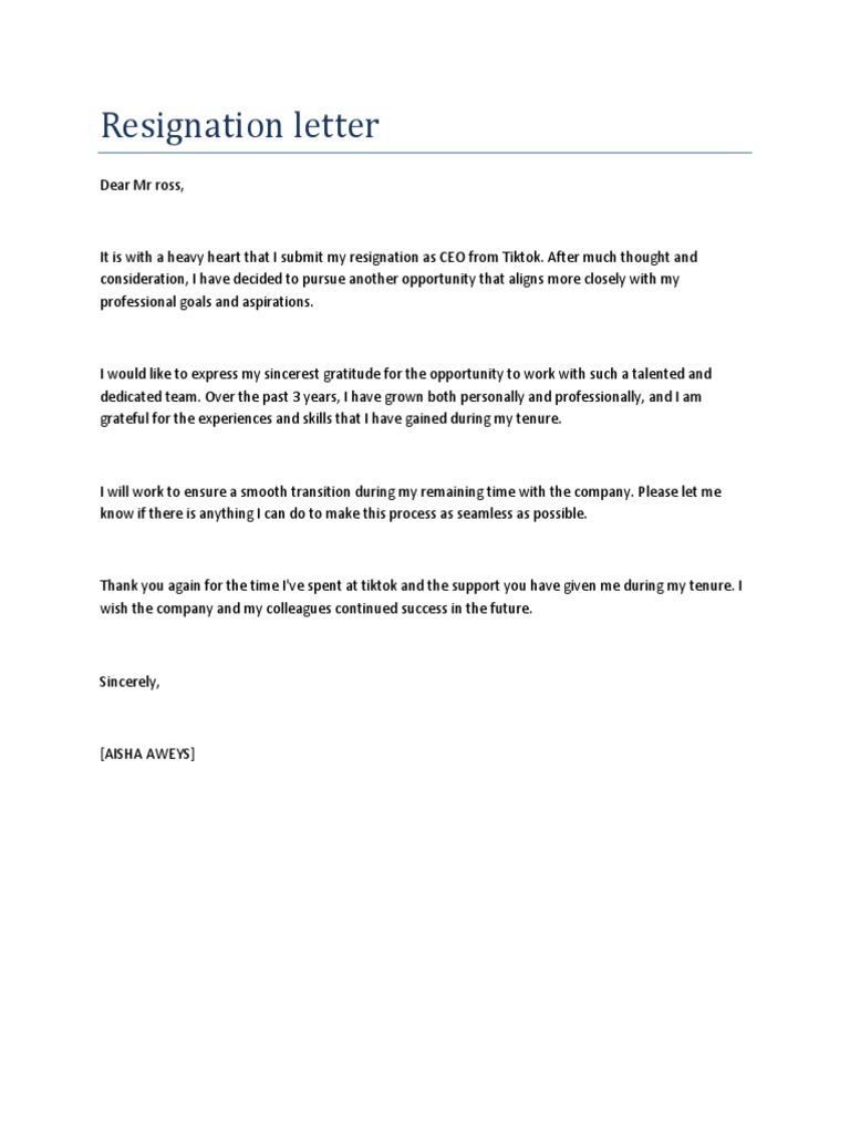 Resignation Letter PDF | PDF