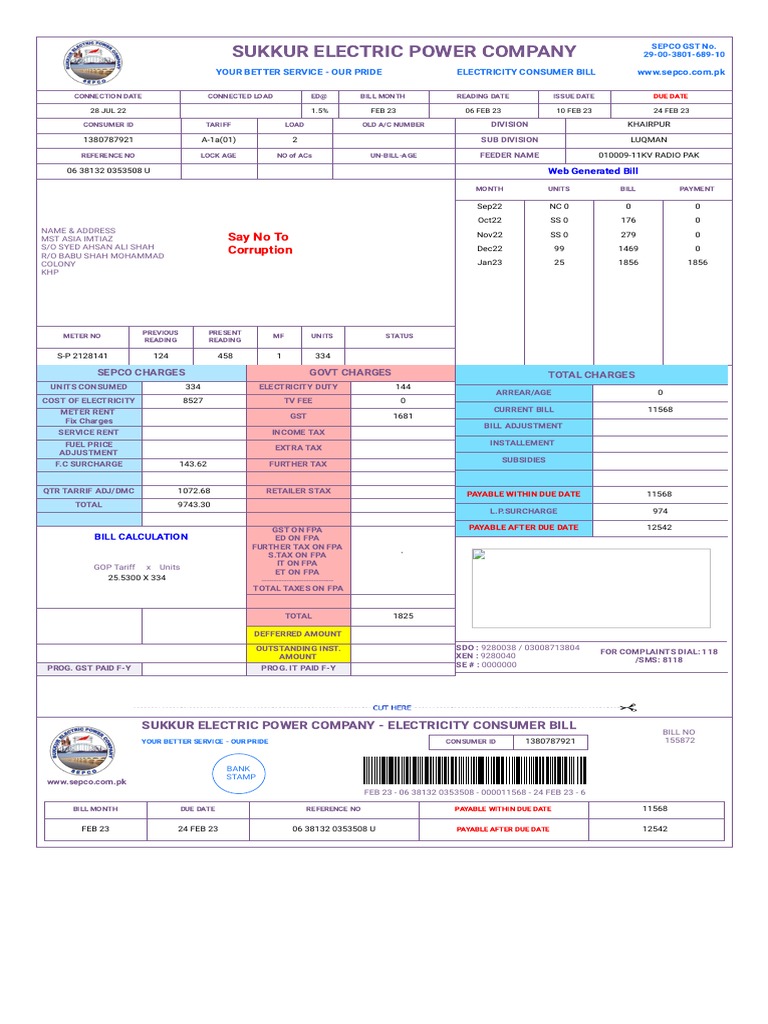 Sepco Online Bill PDF | PDF | Fee | Taxes