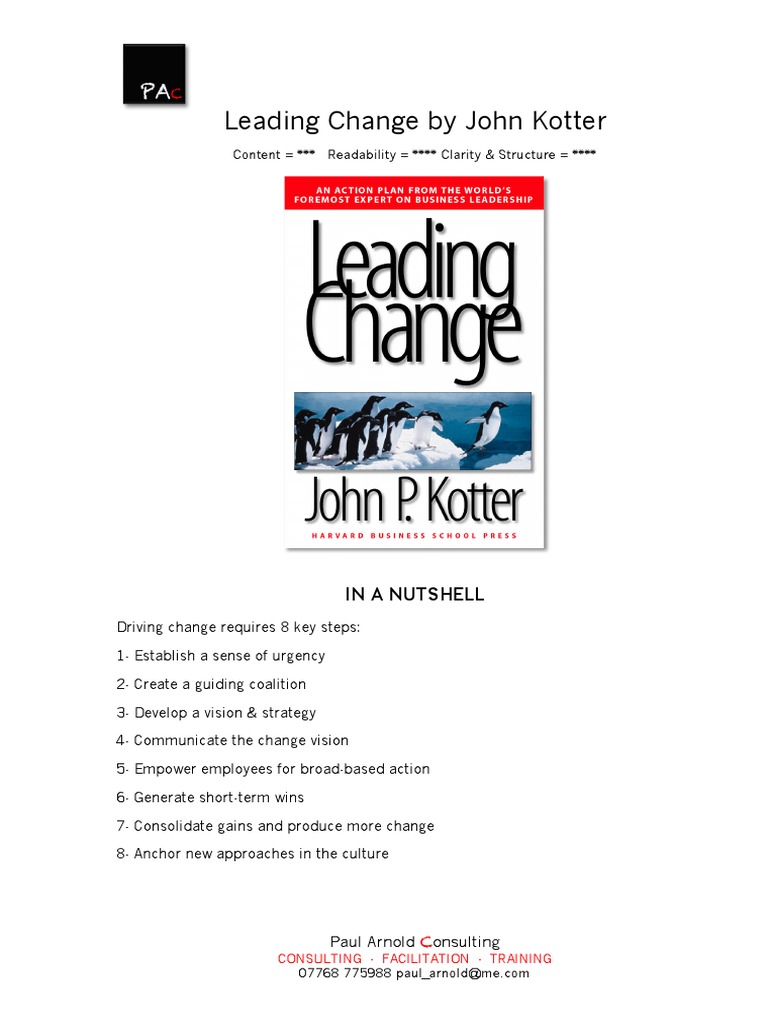 Dokumen - Tips - Leading Change by John P Kotter Paul Leading Change by John Kotter Content | PDF