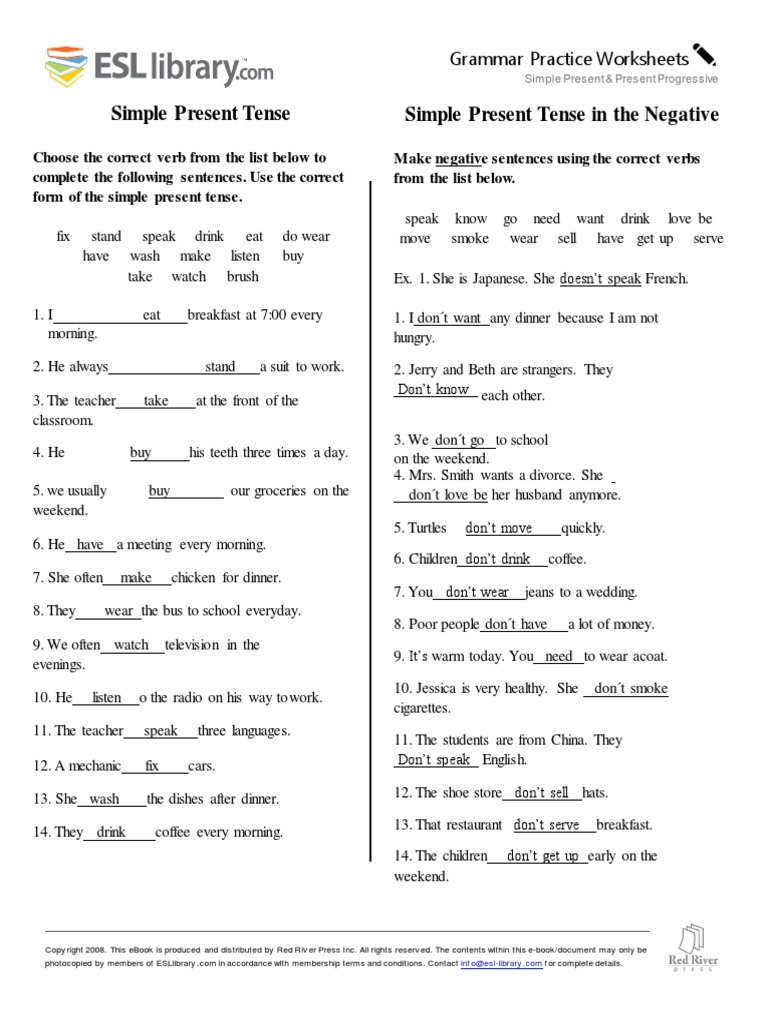 Simple Present Tense Practice Worksheets | PDF