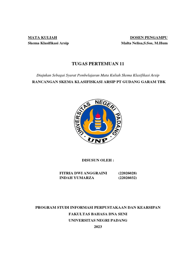 Tugas Pertemuan 11 Skema Klasifikasi Arsip PDF | PDF