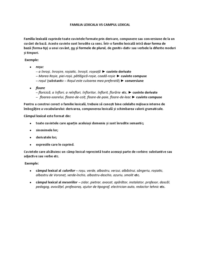 Familia Lexicala Vs Camp Lexical | PDF