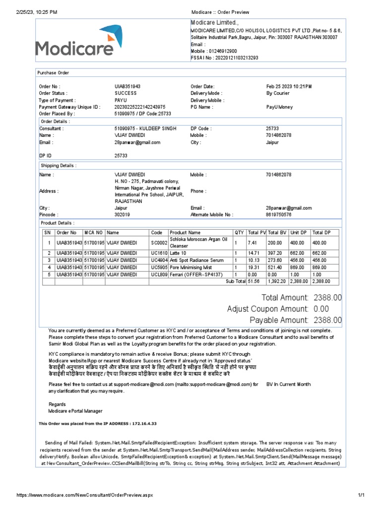 Modicare __ Order Preview | PDF