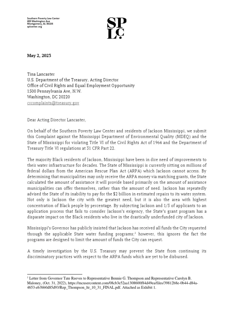 SPLC Complaint | PDF | Jackson | Mississippi