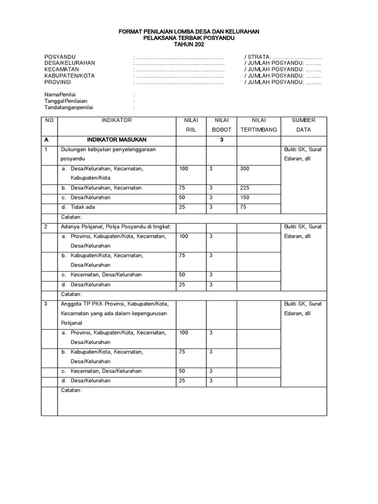 FORMAT PENILAIAN LOMBA POSYANDU BARU edit-1.docx | PDF
