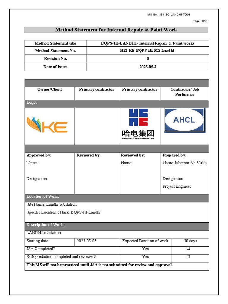 MS - For - Paint - & - Repair - Works (Internal Building, Trenches) Revised | PDF | Personal ...