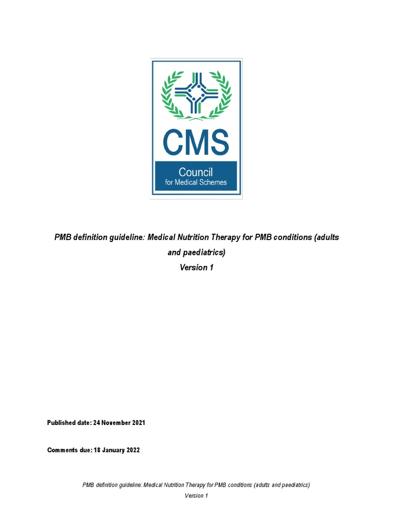 PMB Definition Guideline For Medical Nutrition Therapy For PMB ...