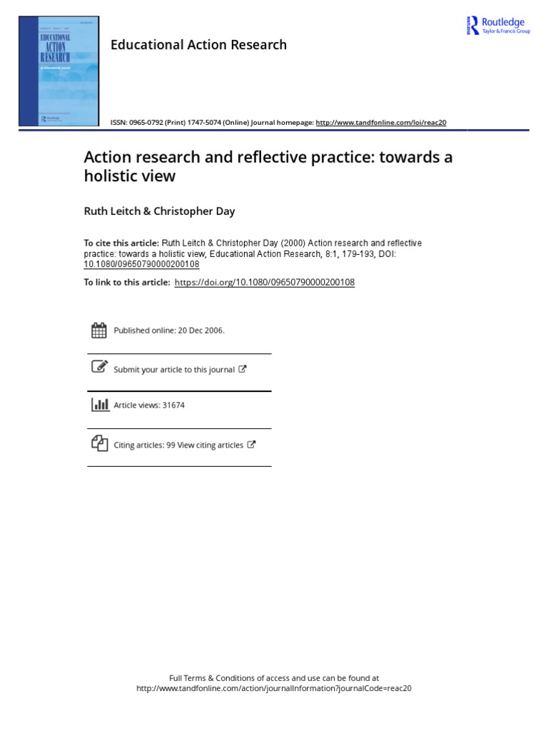 Action Research and Reflective Practice Towards A Holistic View PDF | PDF