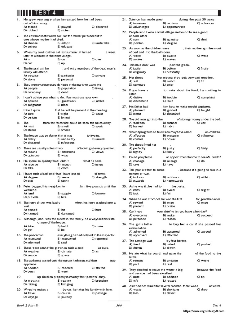 Vocabulary Test Questions and Answers | PDF