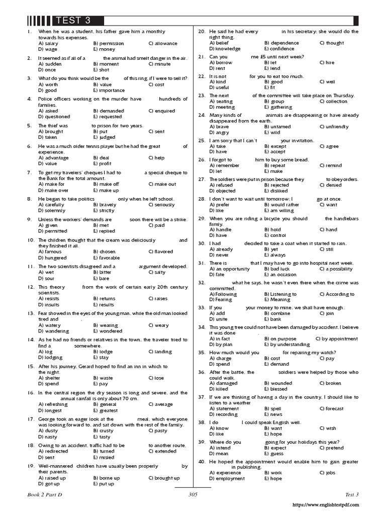 Vocabulary Test Questions and Answers | PDF