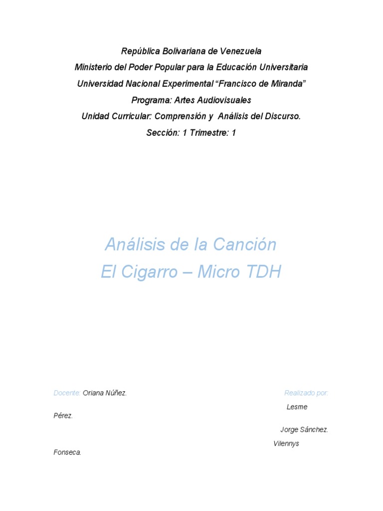 Analisis de La Cancion El Cigarro - Micro TDH | PDF