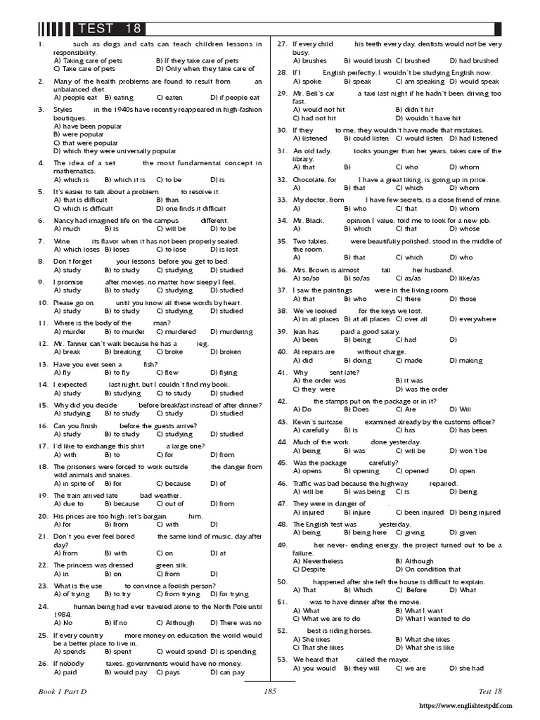 English Grammar Test: Practice 18 | PDF