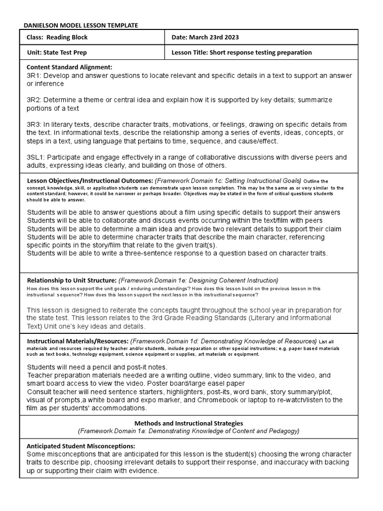 Sped Observation Lesson Template | PDF
