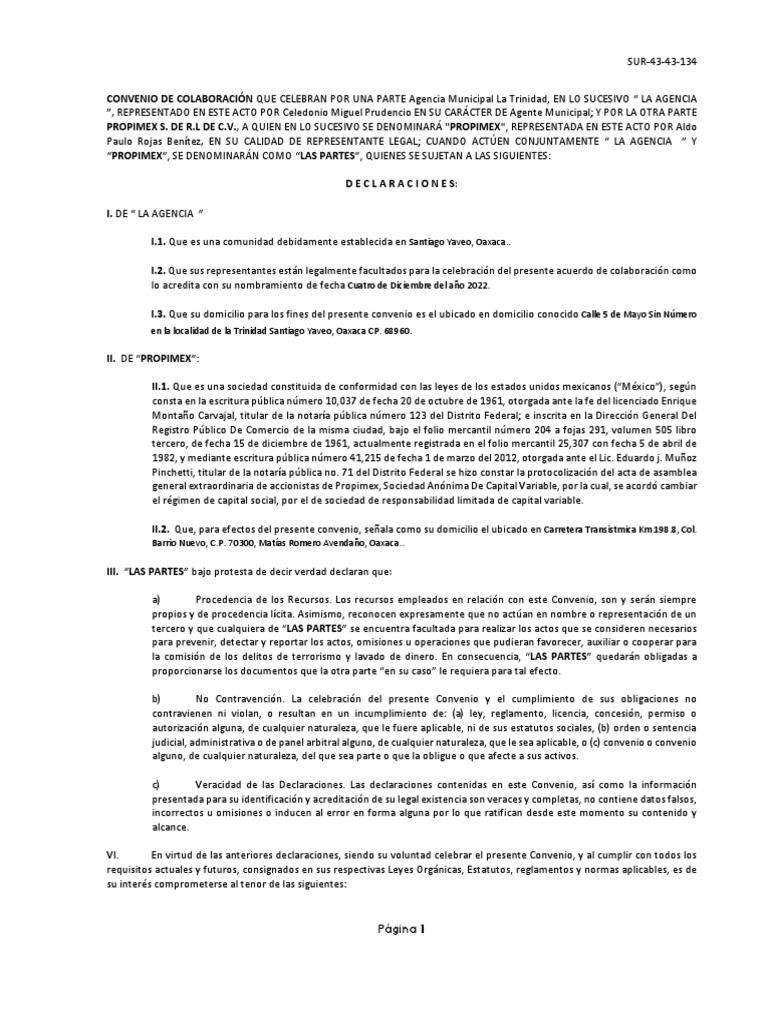 Convenio Propimex y Agencia Anticorrupción | PDF | Derecho