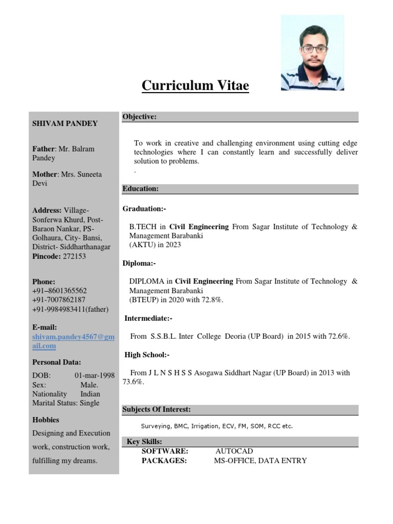 SHIVAM PANDEY Civil Engineering (CV) | PDF