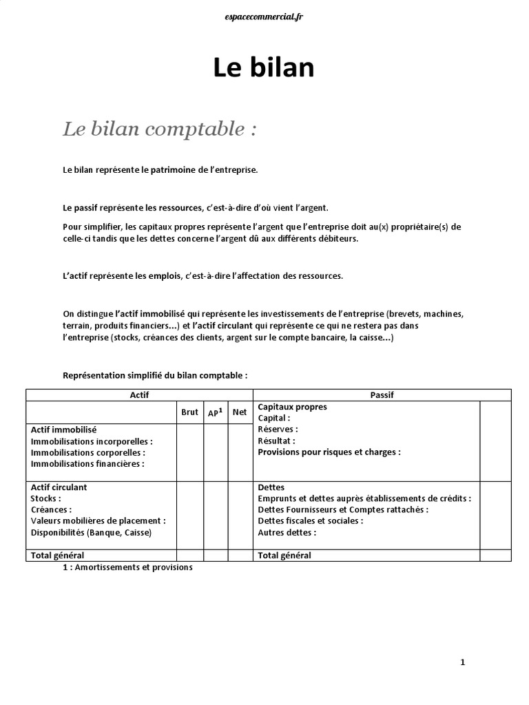 Comprendre le bilan comptable et fonctionnel | PDF