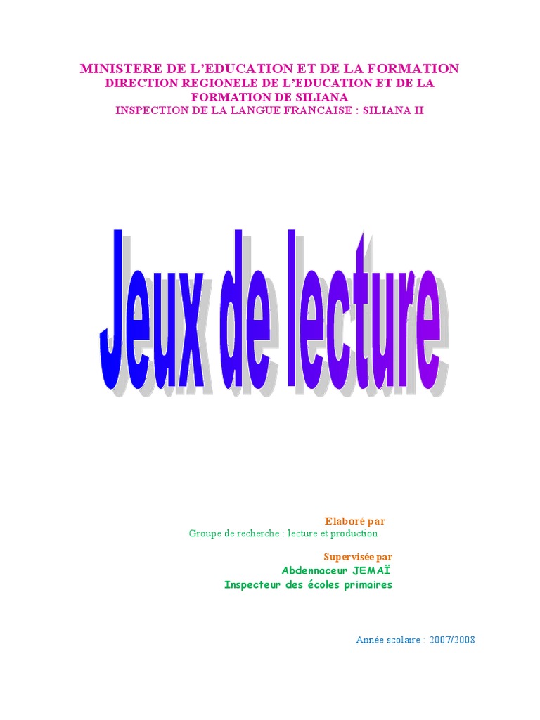 Jeux de Lecture - 3ème Année E.B - Français | PDF