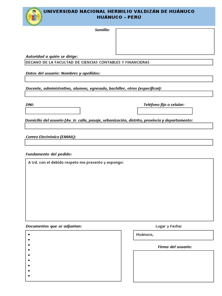 Formato de Solicitud-Fut Unheval-Actualizado | PDF